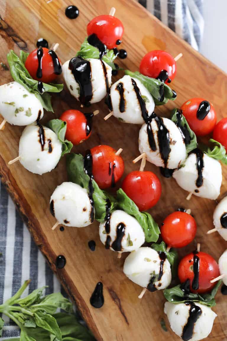 Mini Caprese Skewers Recipe (Make Ahead Tips) - Whole Lotta Yum