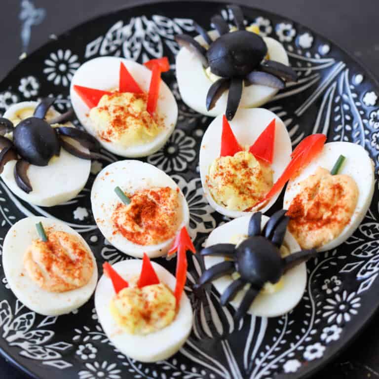 The BEST Halloween Deviled Eggs (Pumpkins, Spiders, Devils)